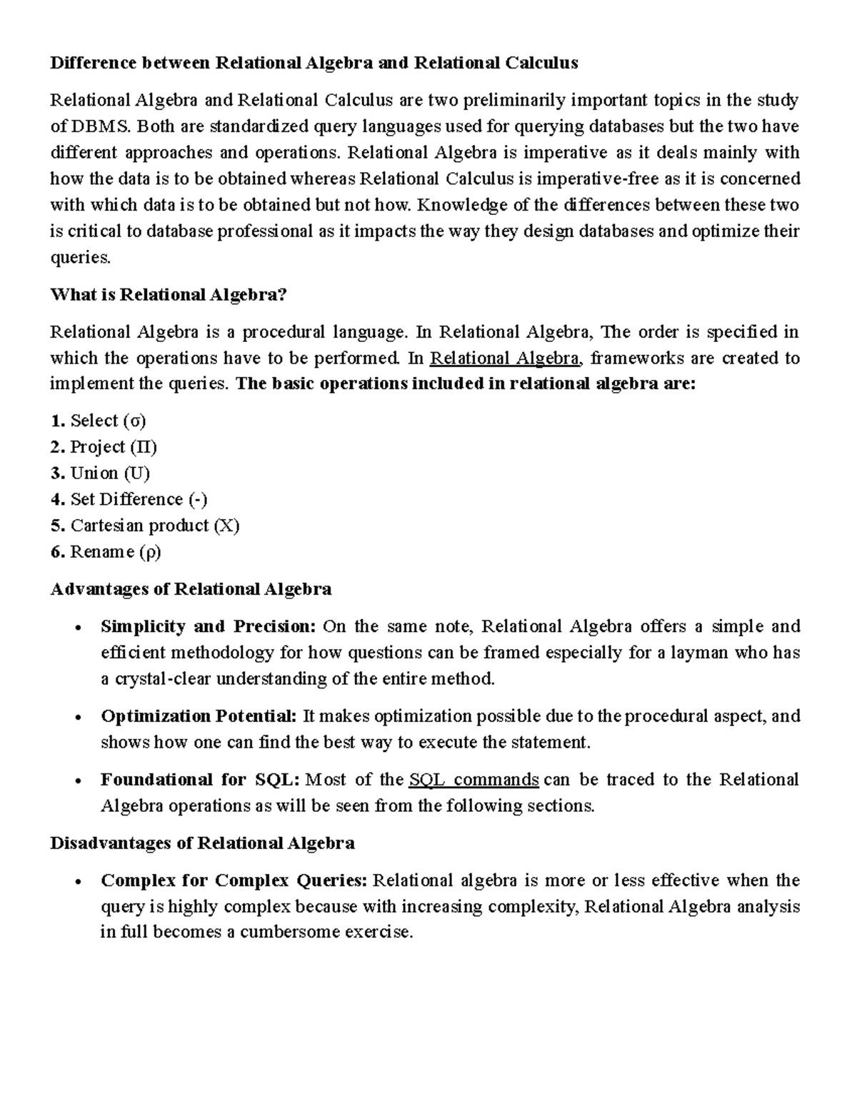 Difference Between Relational Algebra and Relational Calculus - BCA Sem ...