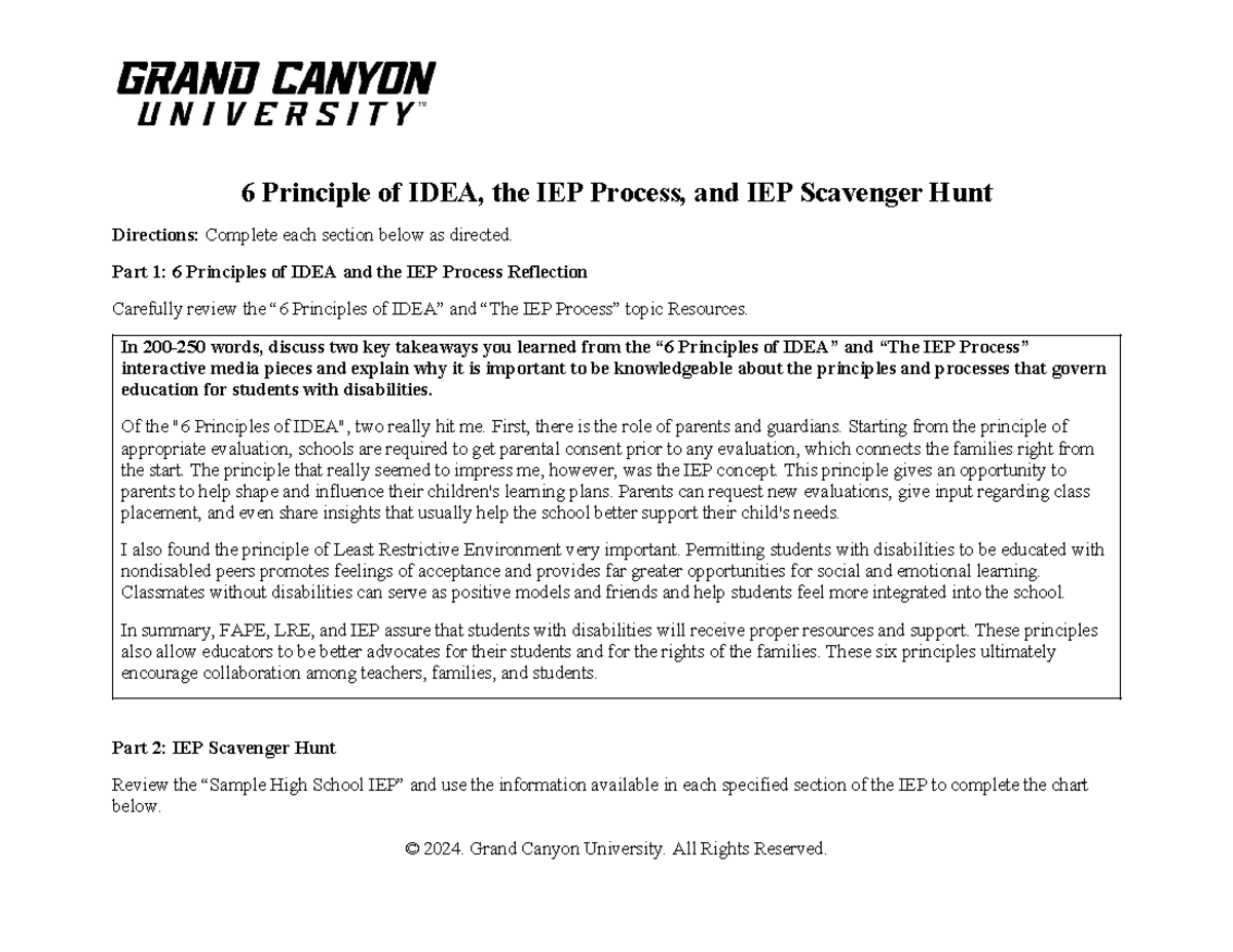 6 Principles of IDEA & IEP Process: Reflection & Scavenger Hunt Guide ...