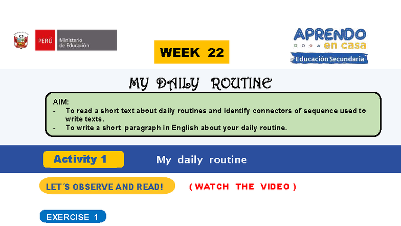 W22 Daily Routine: Sequence Connectors & Writing Exercise - Studocu