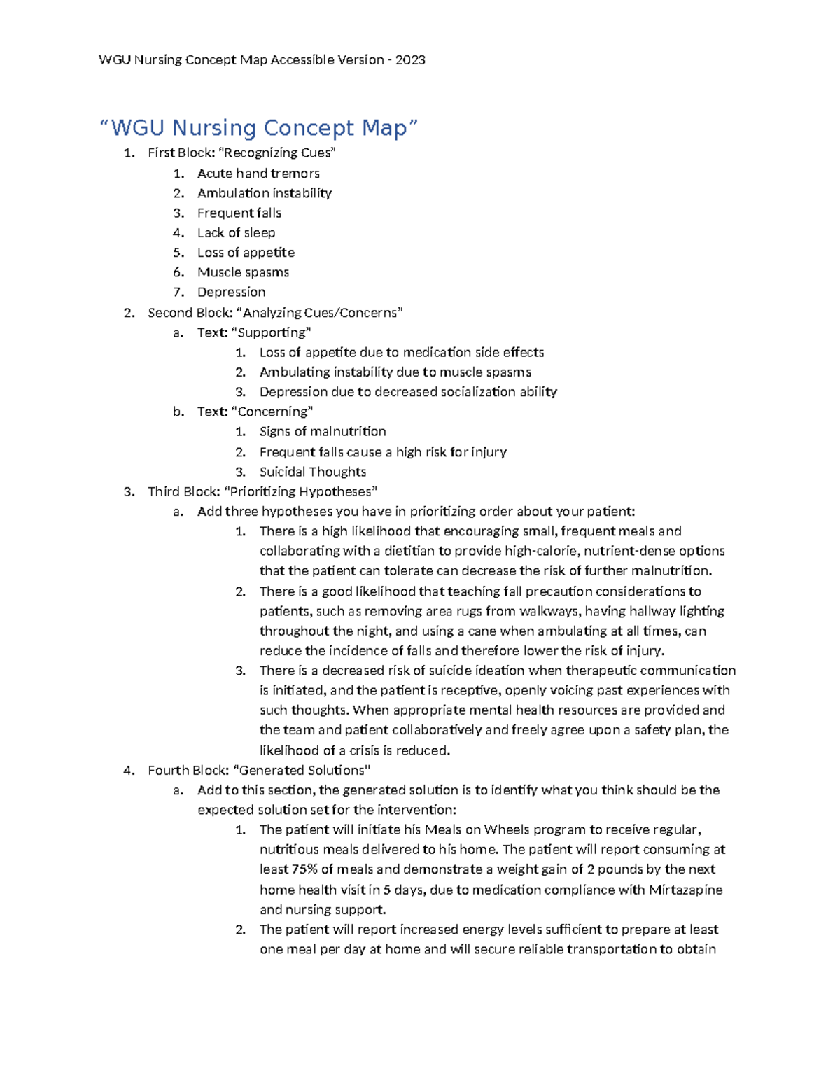 WGU Nursing Concept Map: Patient Care Strategies & Interventions - Studocu
