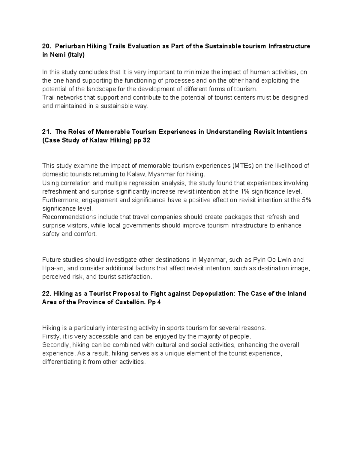 SUST 101: Hiking and Tourism Experiences - Comprehensive Study Notes ...