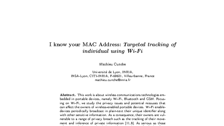 Wi-Fi Stalking: Targeted Tracking of Individuals via MAC Address - Studocu