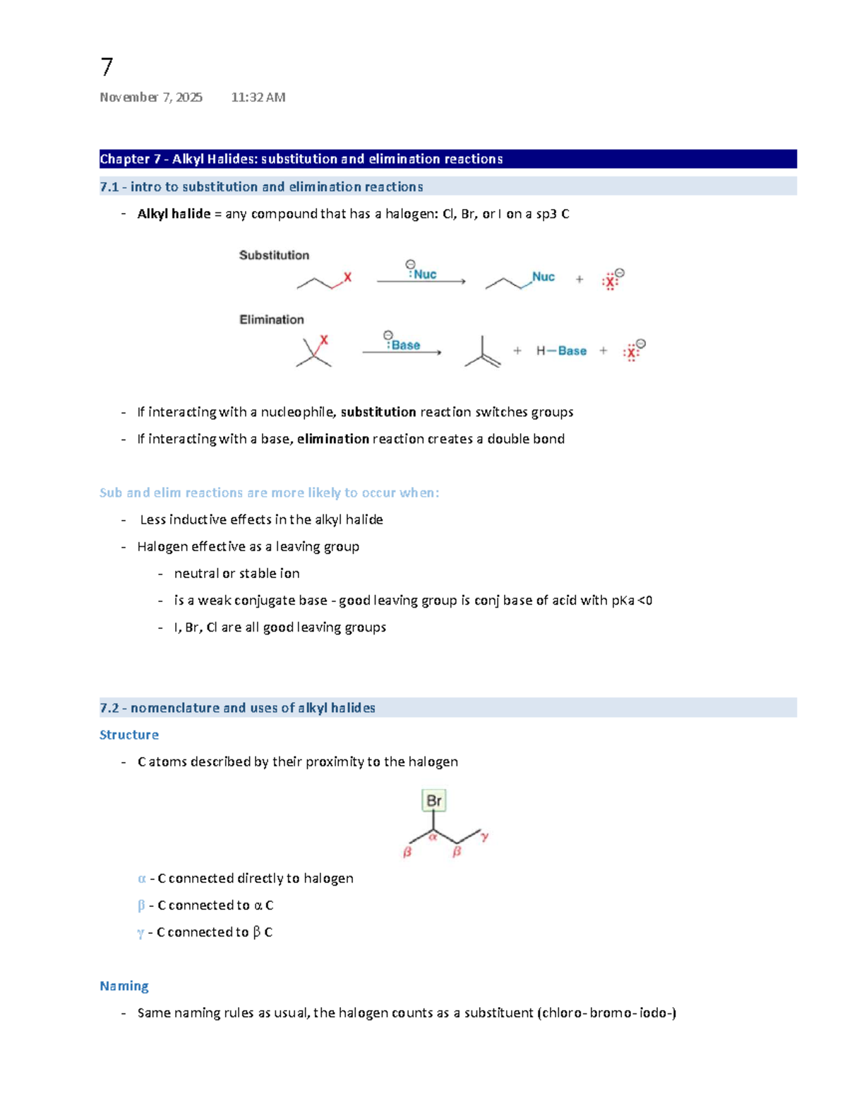 Chapter 7 Notes: Alkyl Halides - Substitution & Elimination Reactions ...