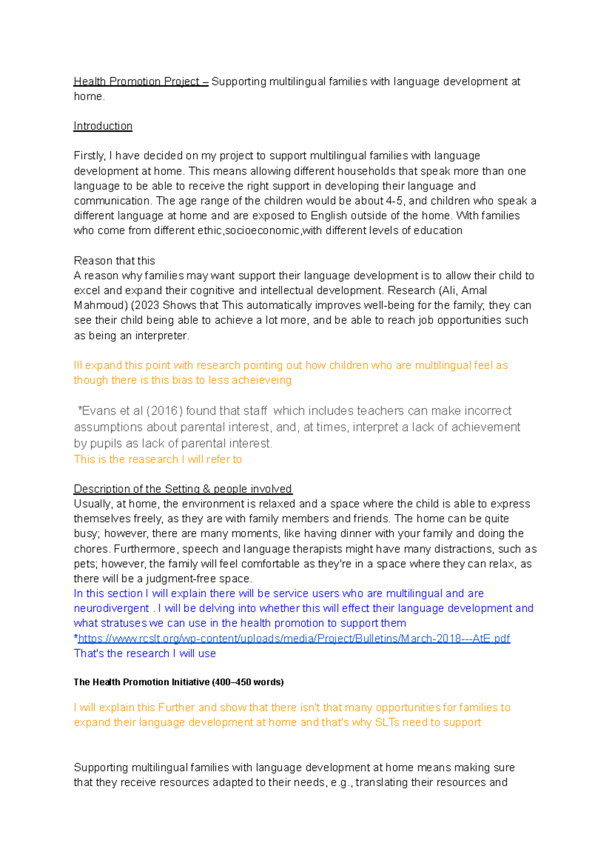 Health Promotion Project: Supporting Multilingual Families' Language ...