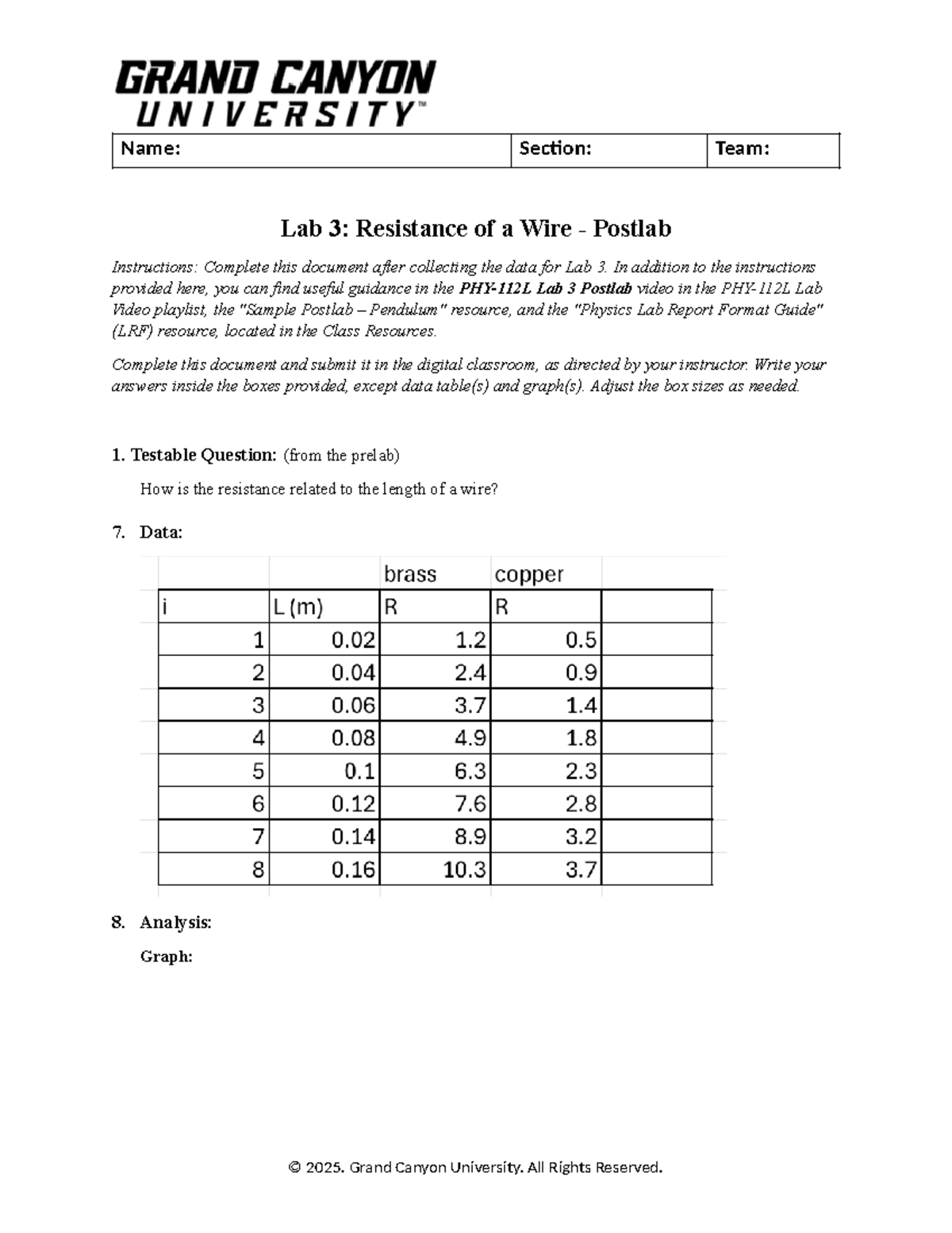 PHY112L RS T2 Lab 3: Postlab on Wire Resistance Analysis - Studocu