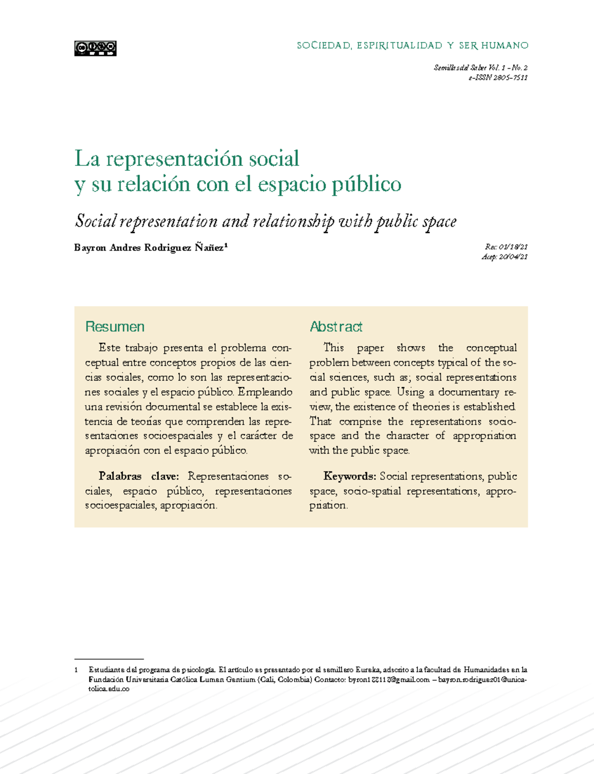La representación social y su relación con el espacio público ...