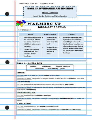 3is Q2 Module 3 Inquiries, Investigation and Immersion - Sharing your ...