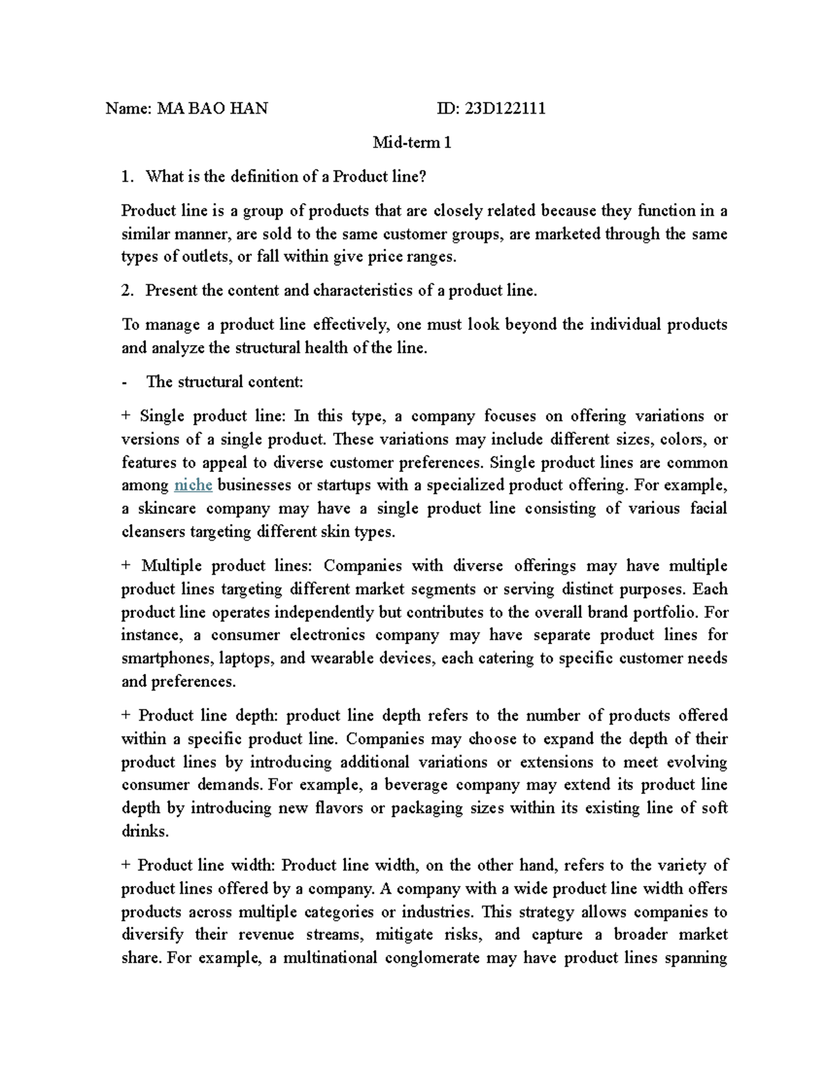 Product Line Management: Strategies and Case Study (MKT 101) - Studocu