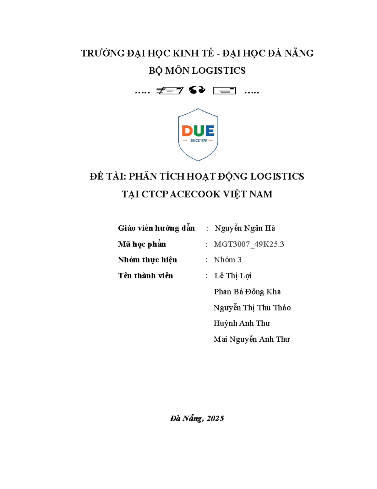 MGT3007_49K25.3: Phân Tích Hoạt Động Logistics Tại Acecook Việt Nam ...