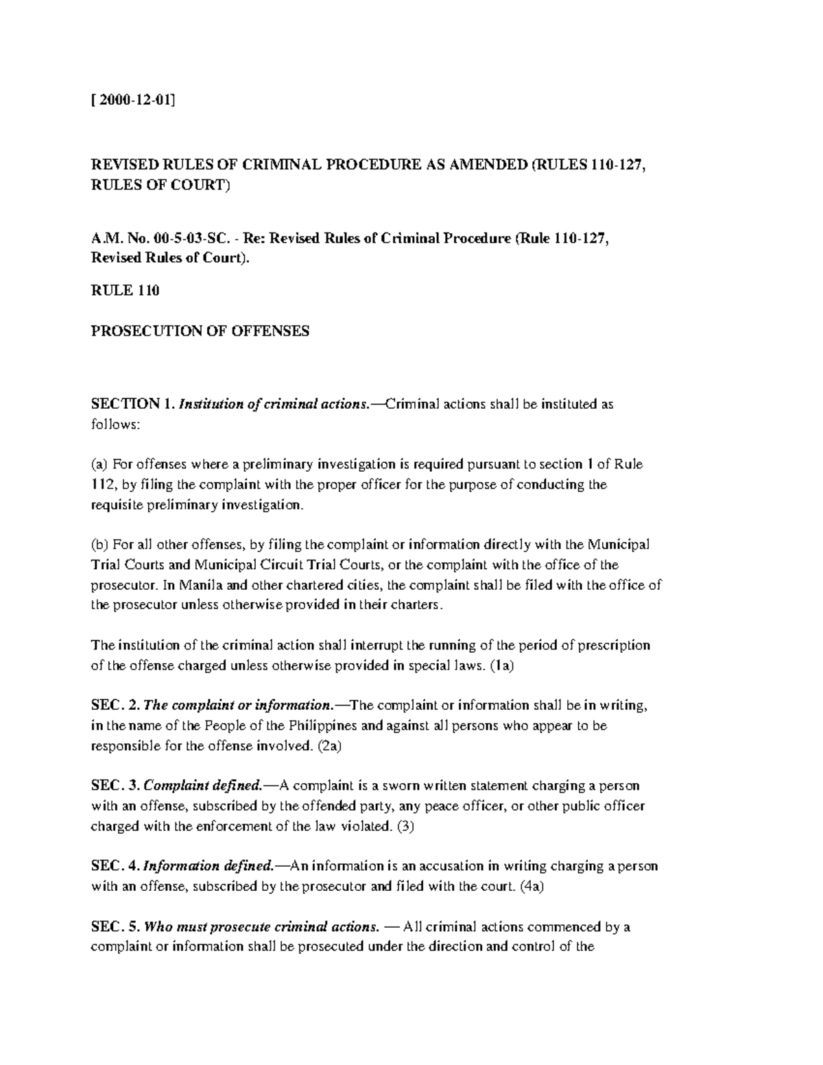 PH Revised Rules of Criminal Procedure: A.M. No. 2023 Updates - Studocu