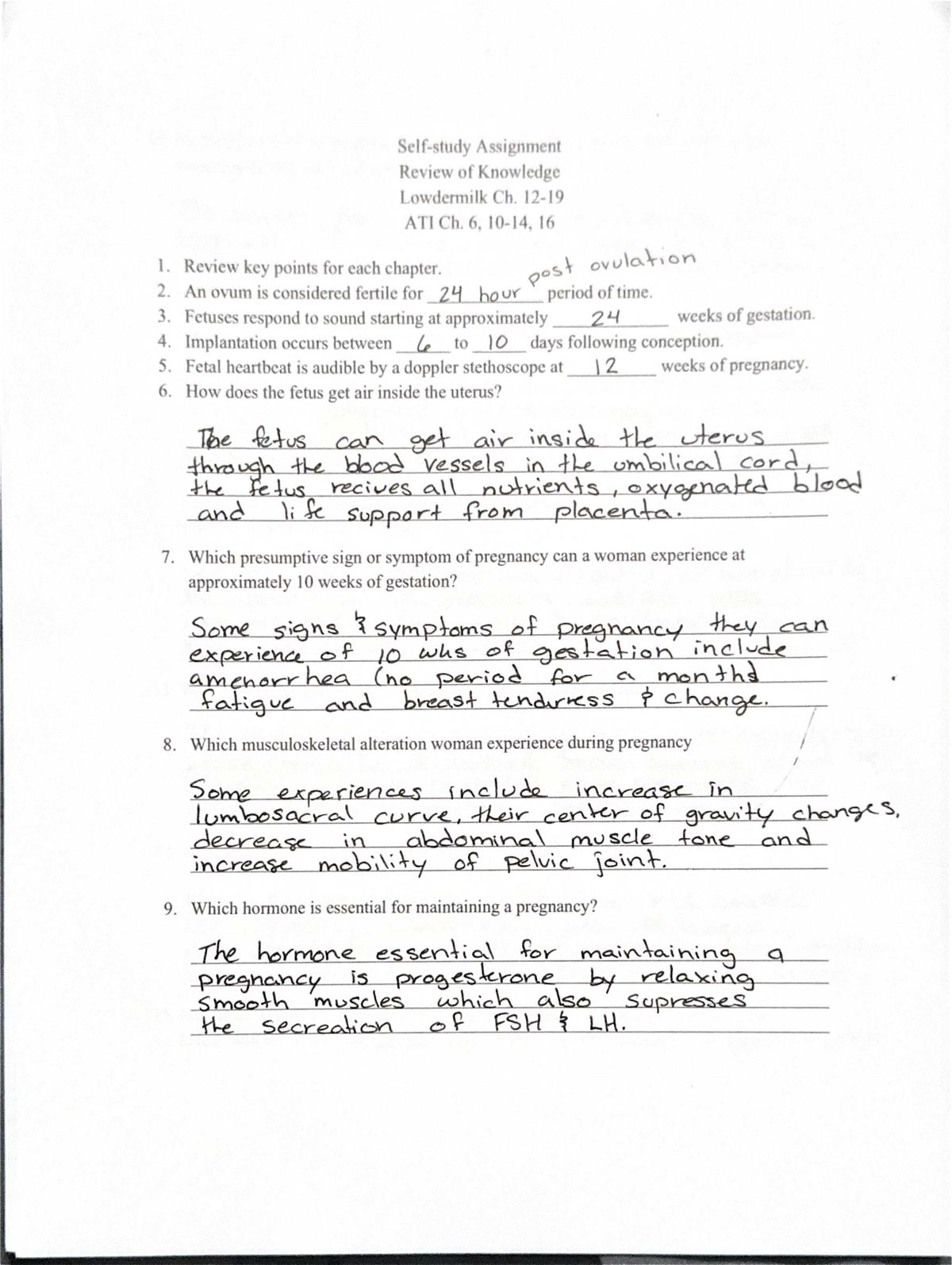 Self-Study Assignment: Review of Lowdermilk Ch. 6 & 16 Key Concepts ...