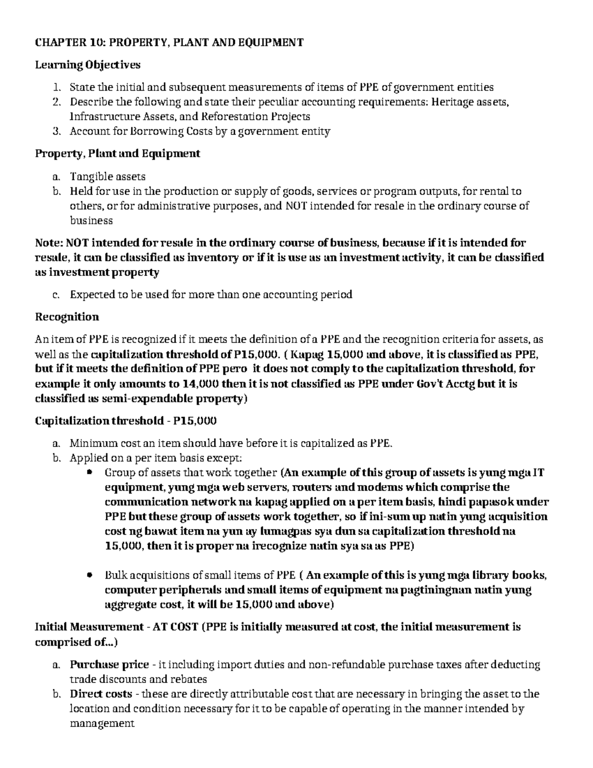 PPE- Report - Ppe - CHAPTER 10: PROPERTY, PLANT AND EQUIPMENT Learning ...