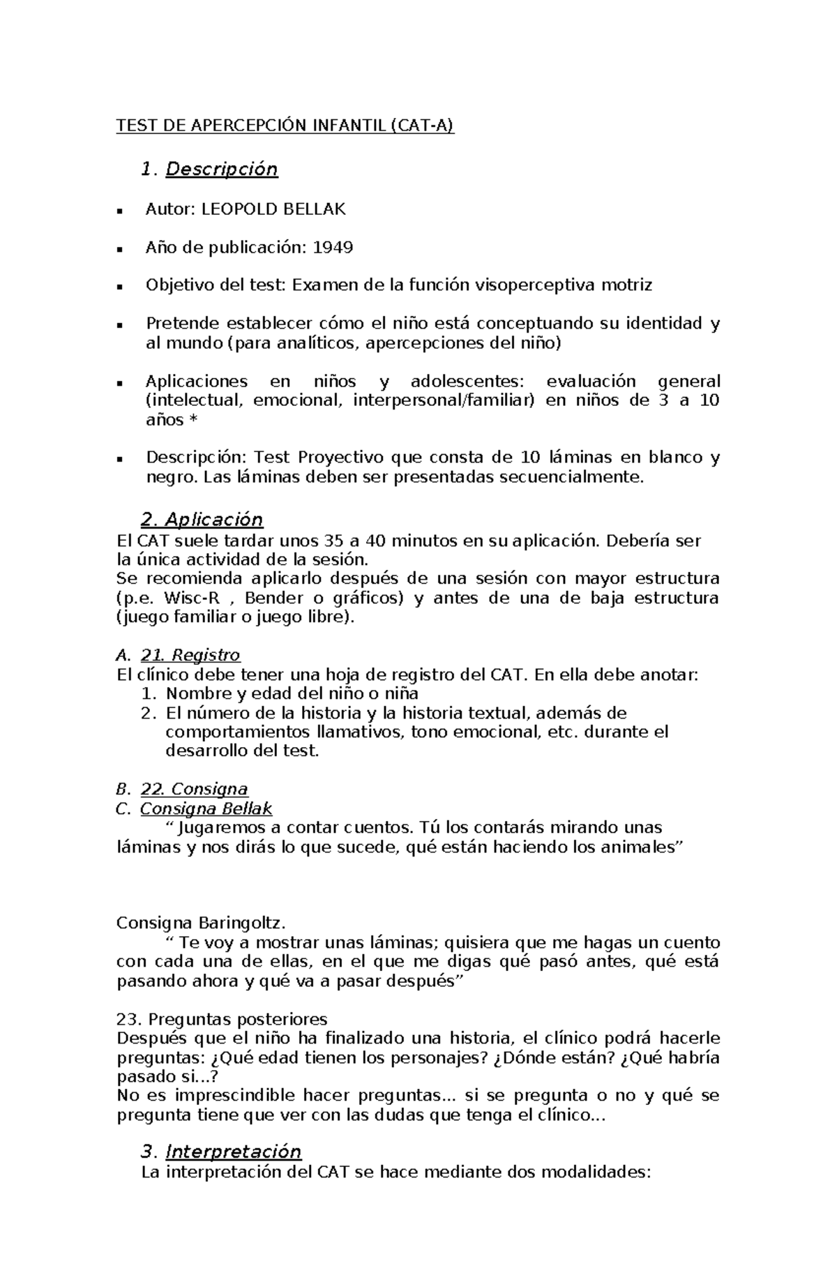 CAT-A: Evaluación e Interpretación del Test de Apercepción Infantil ...