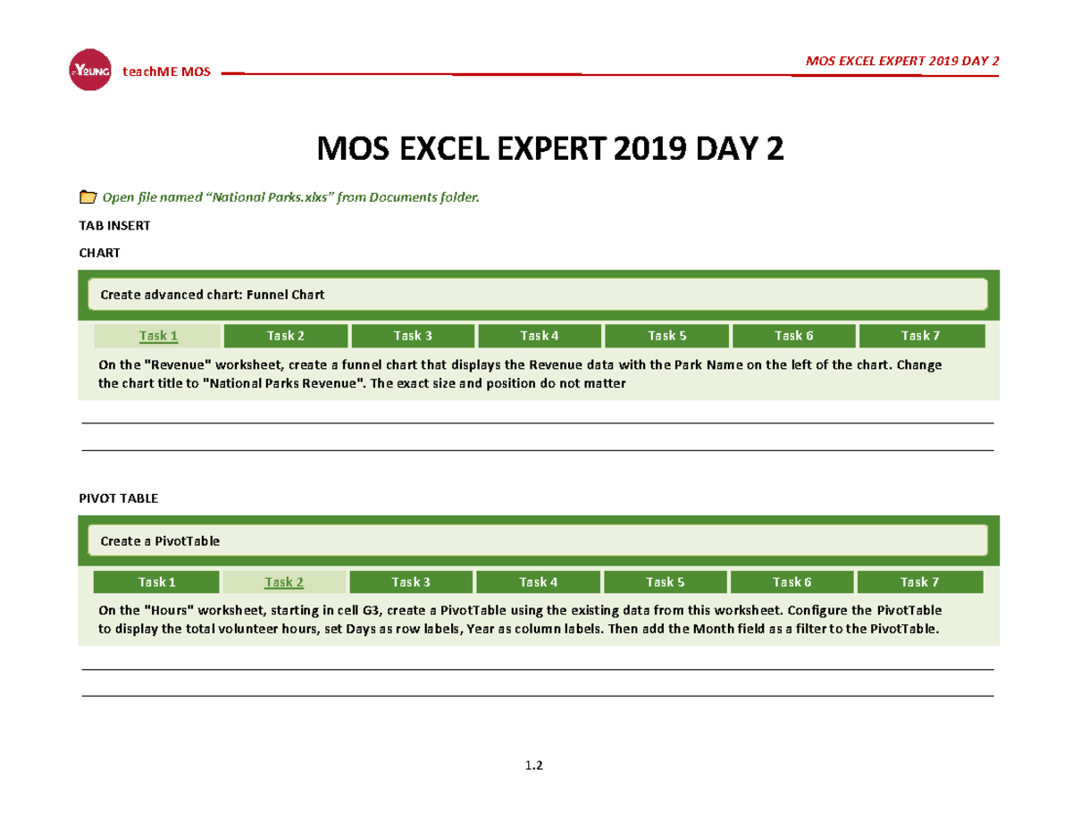 MOS EXCEL EXPERT 2019 DAY 2: Advanced Charts & PivotTables - Studocu