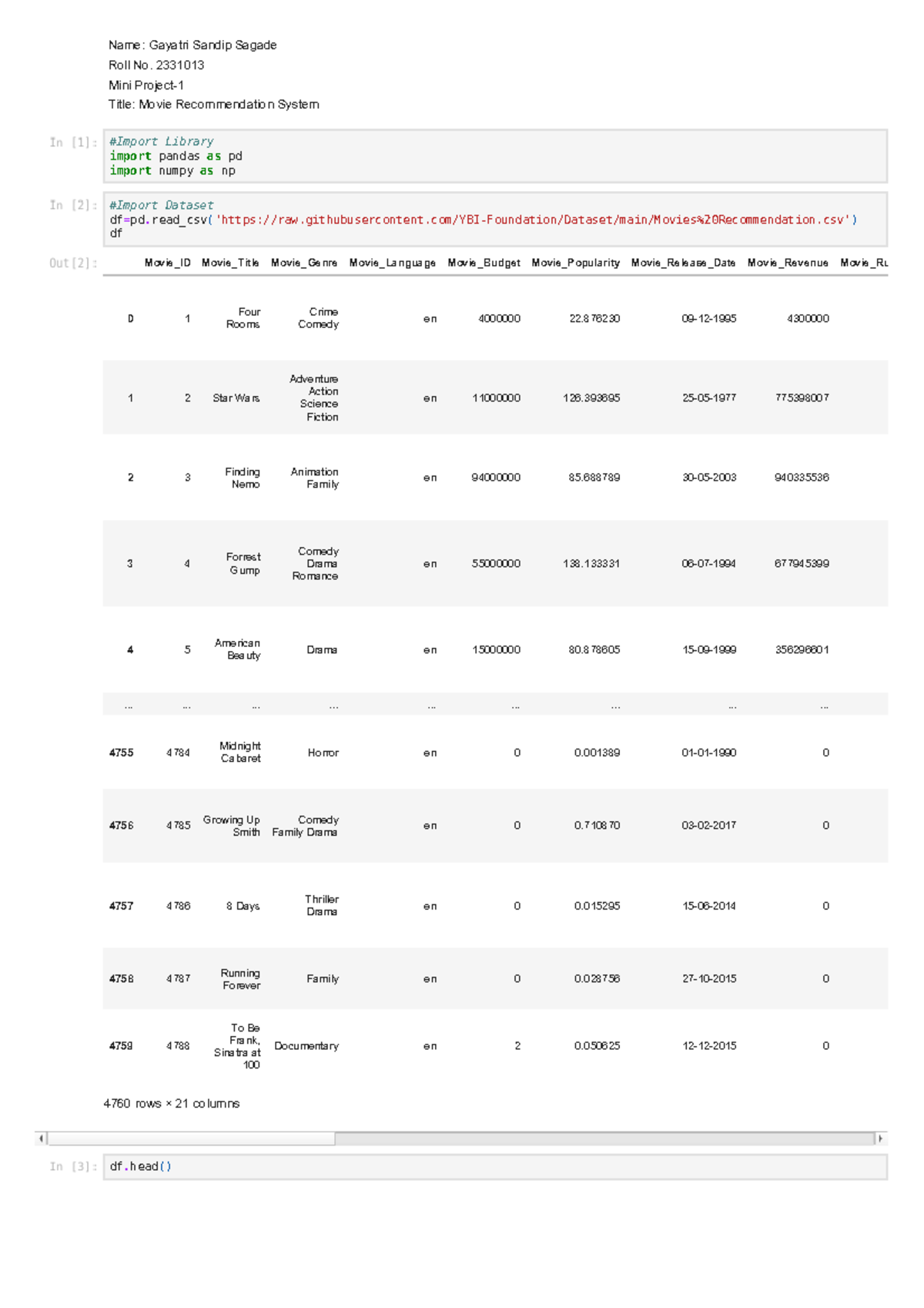 Movie Recommendation System - Mini Project Analysis (CS101) - Studocu