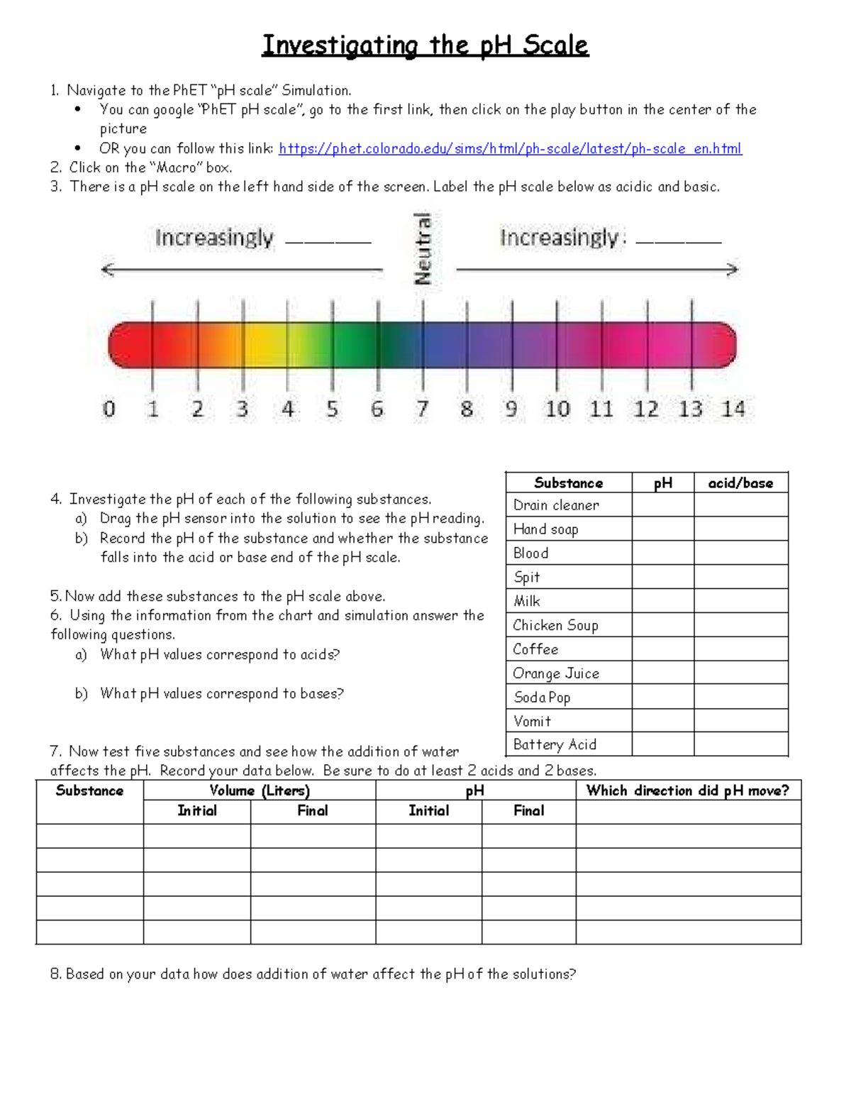 Acid-Base Webquest: Exploring the pH Scale and Its Effects - Studocu