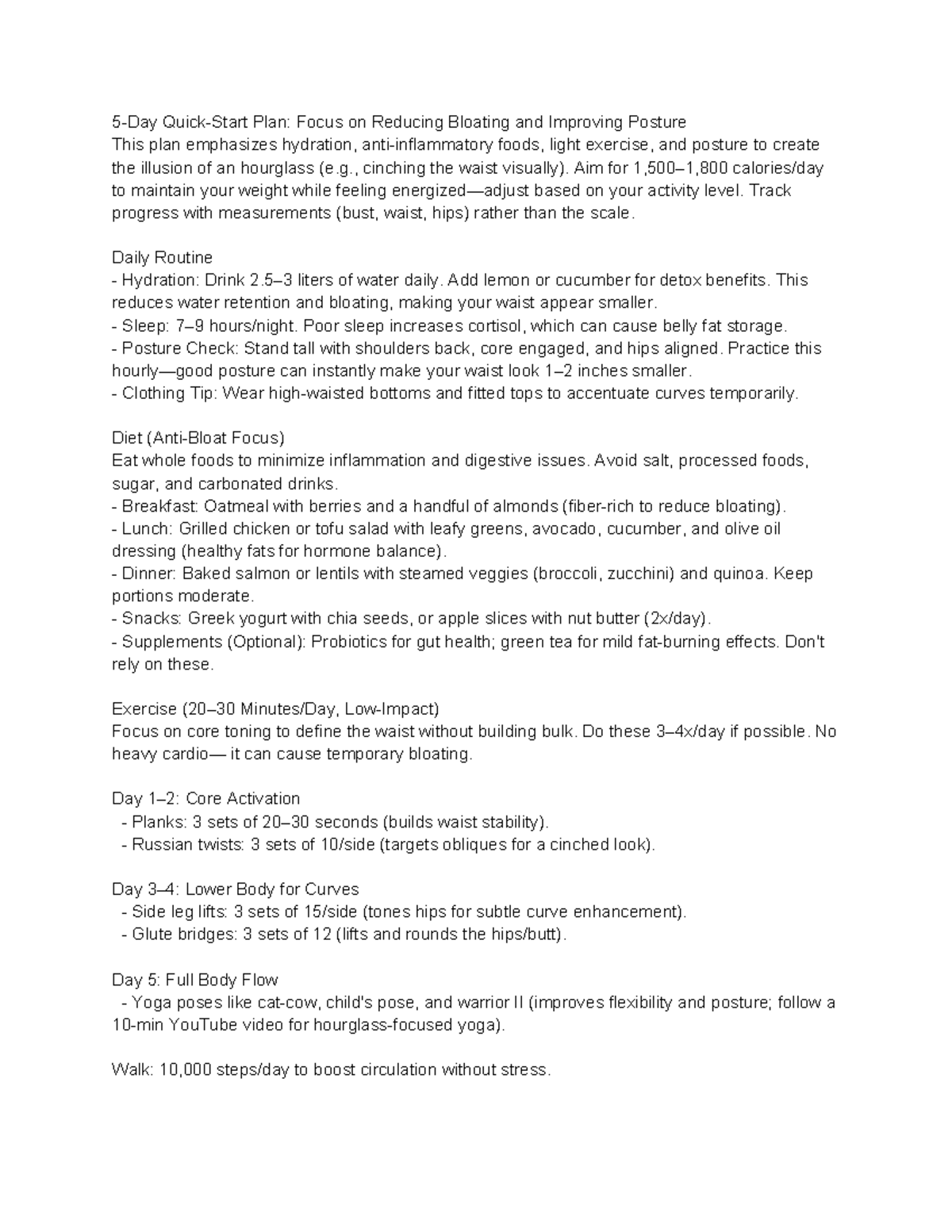 5-Day Quick-Start Plan: Reduce Bloating & Improve Posture - Studocu