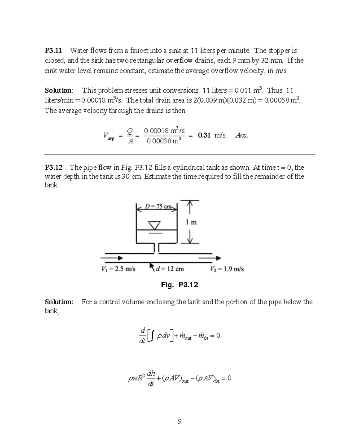 P3.11 & P3.12 Water Flow & Overflow Velocity Solutions - Part 101 - Studocu