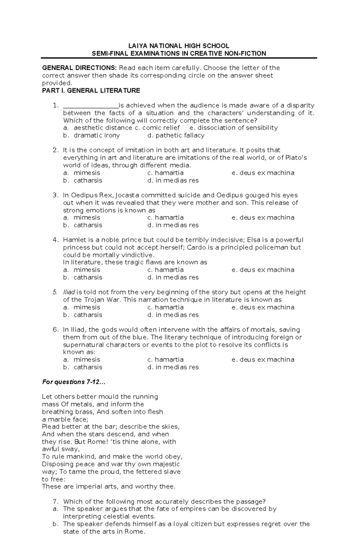 Semi-Final Exam in Creative Non-Fiction (CNF) - Studocu