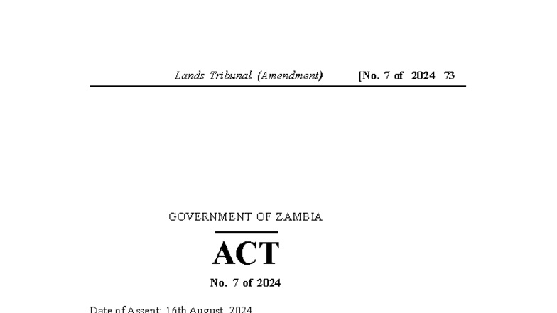 Lands Tribunal (Amendment) Act No. 7 of 2024 Overview - Studocu