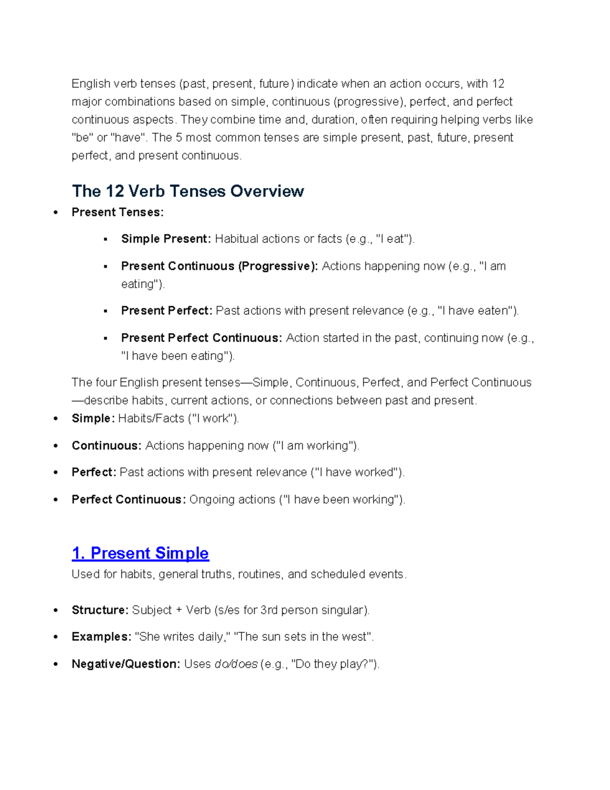 English Verb Tenses Overview: Past, Present, Future Explained - Studocu
