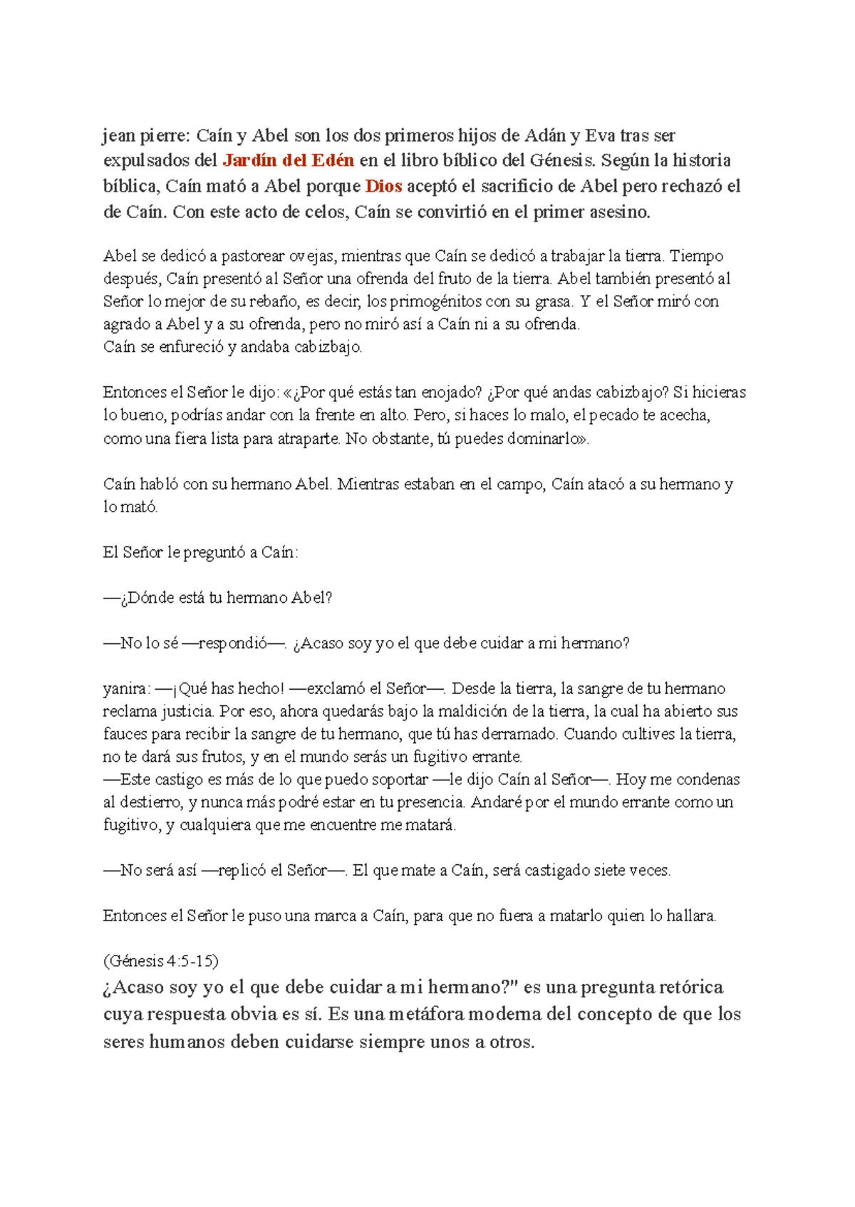 Caín y Abel: Análisis del Relato Bíblico en Génesis - Studocu