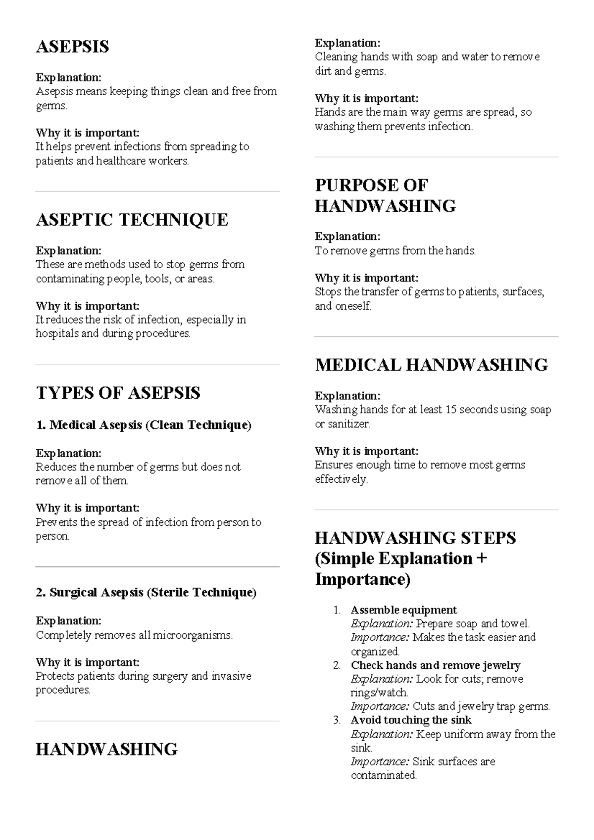 ASEPSIS & HANDWASHING: Essential Techniques for Infection Control - Studocu