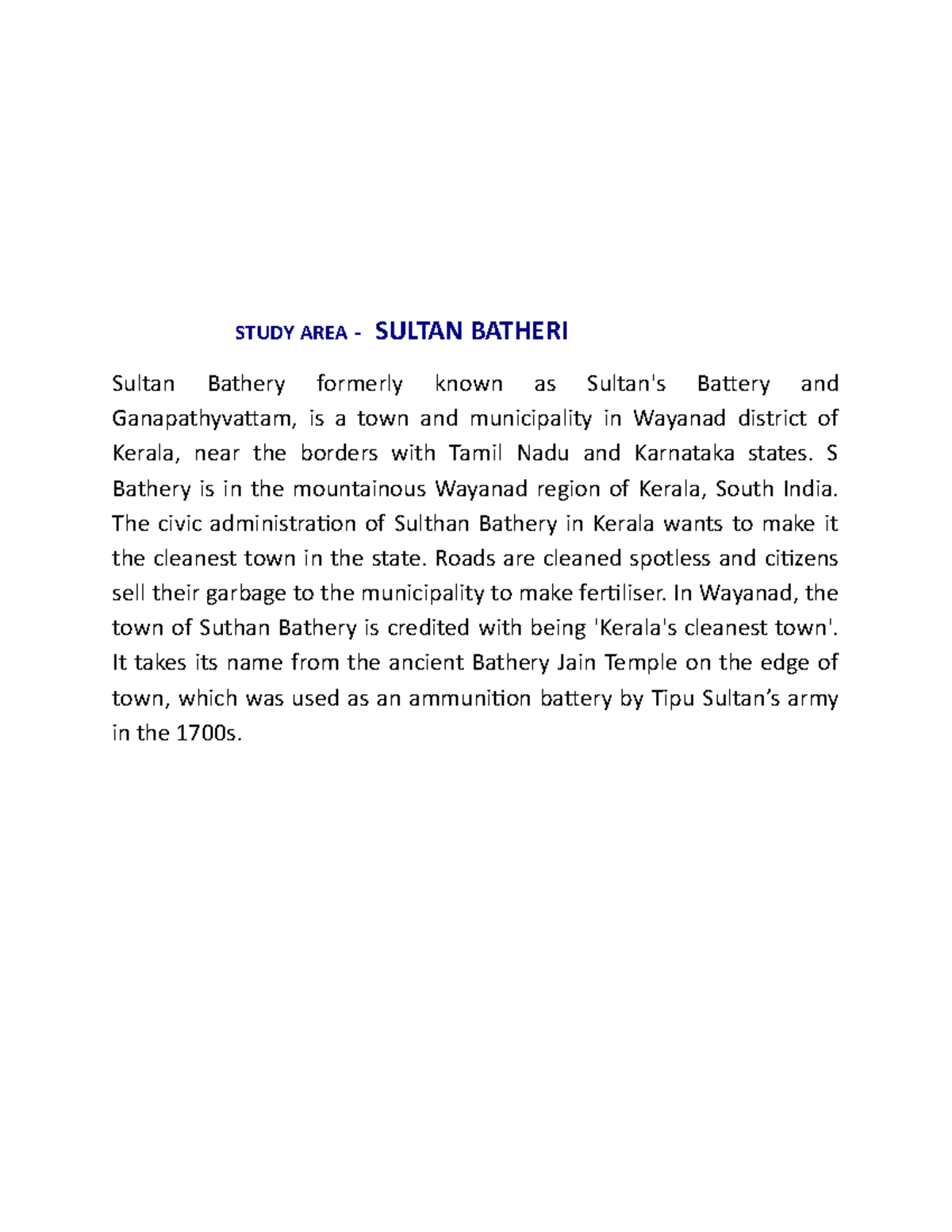 Case study - STUDY AREA - SULTAN BATHERI Sultan Bathery formerly known ...