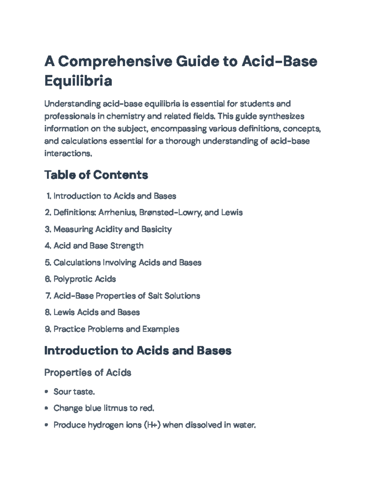 Comprehensive Guide to Acid-Base Equilibria: Concepts & Calculations ...