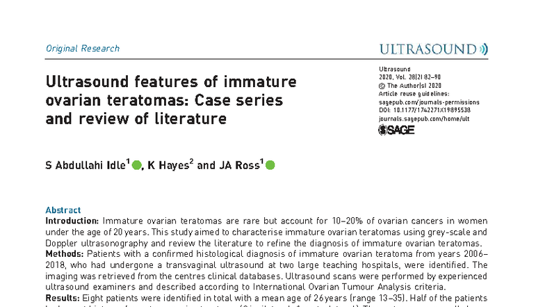 Ultrasound Features of Immature Ovarian Teratomas: A Case Series Review ...