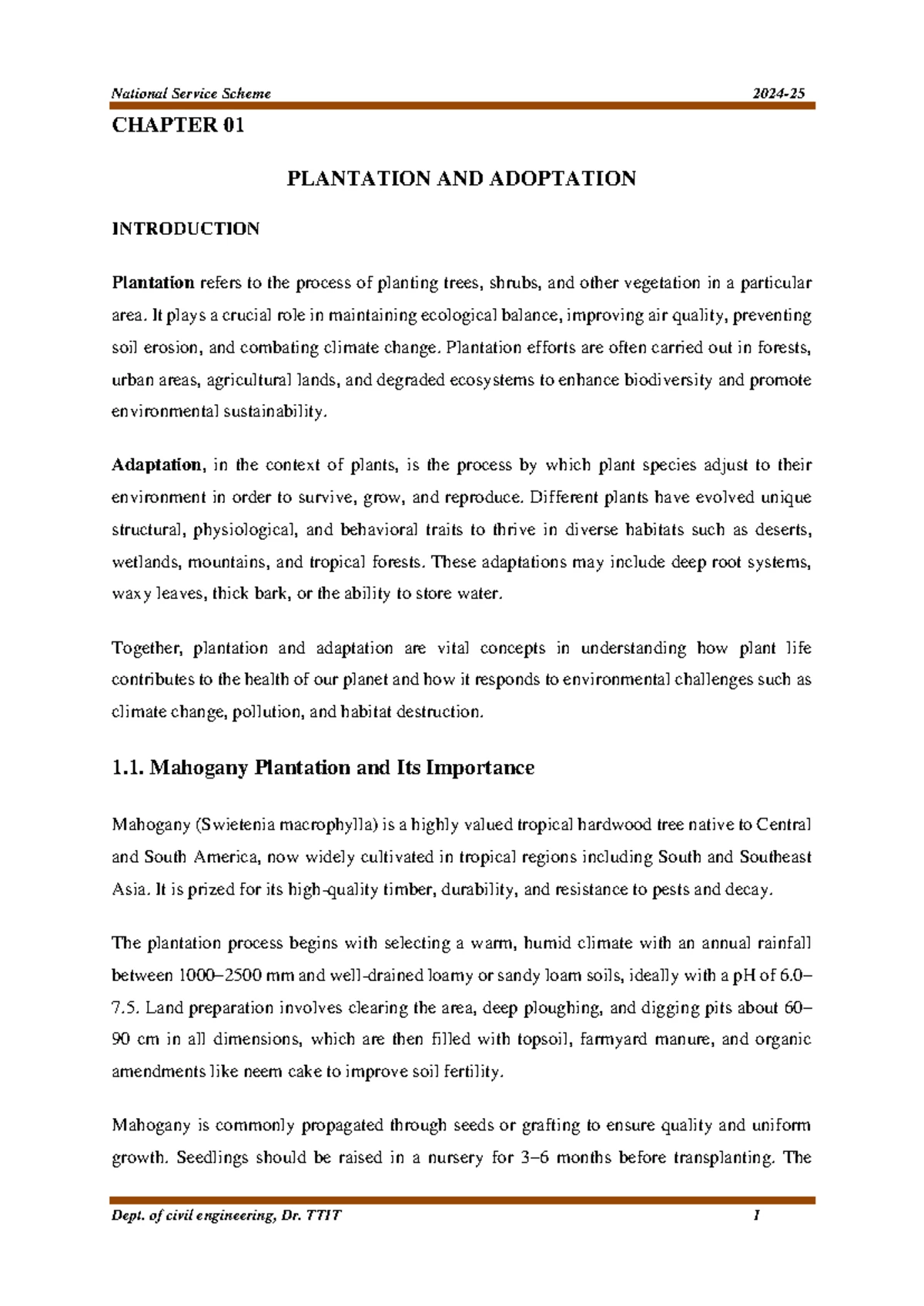 Report on national service scheme - WATER CONSERVATION TECHNIQUES ROLE ...