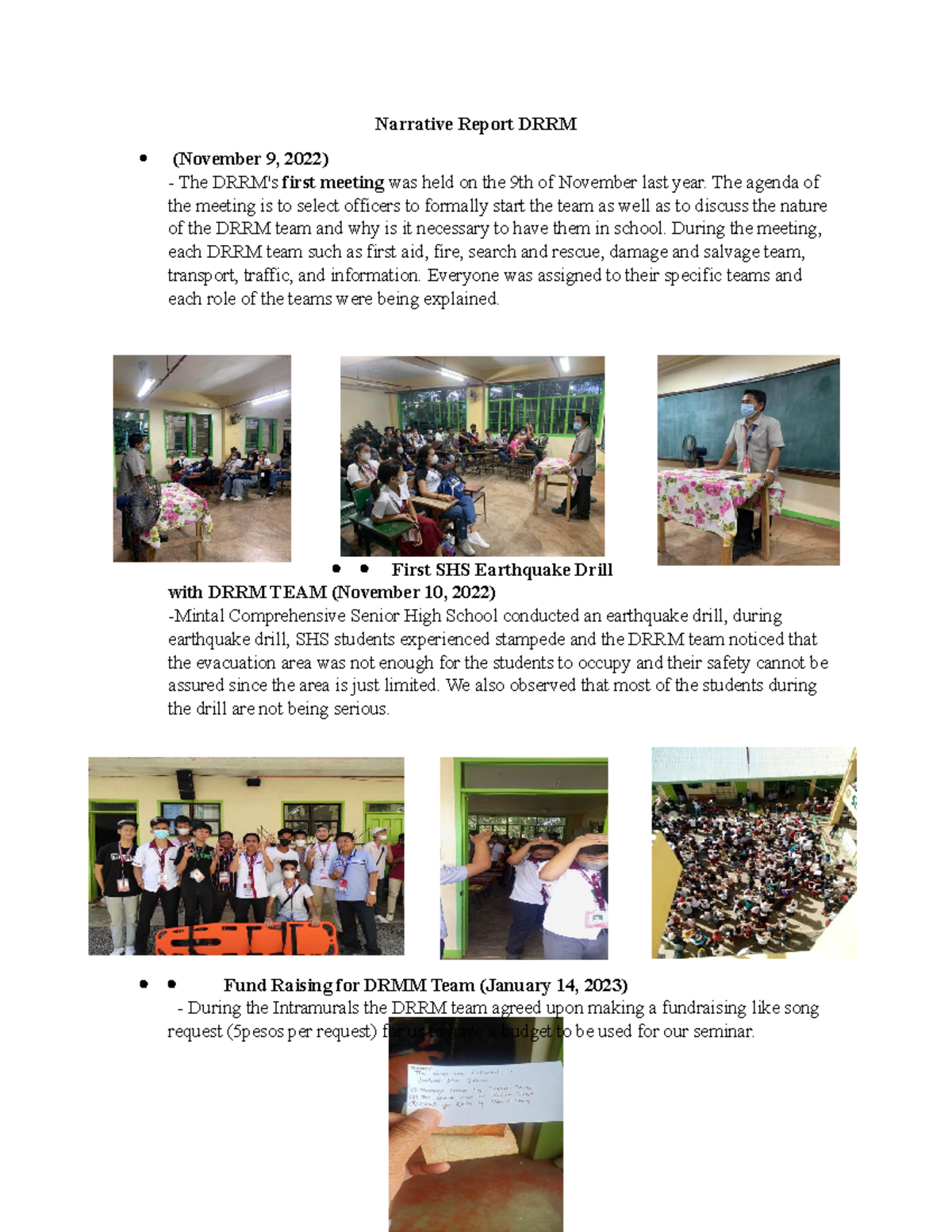 DRRM- Narrative Report- Final Exam Insights and Insights on Earthquake ...