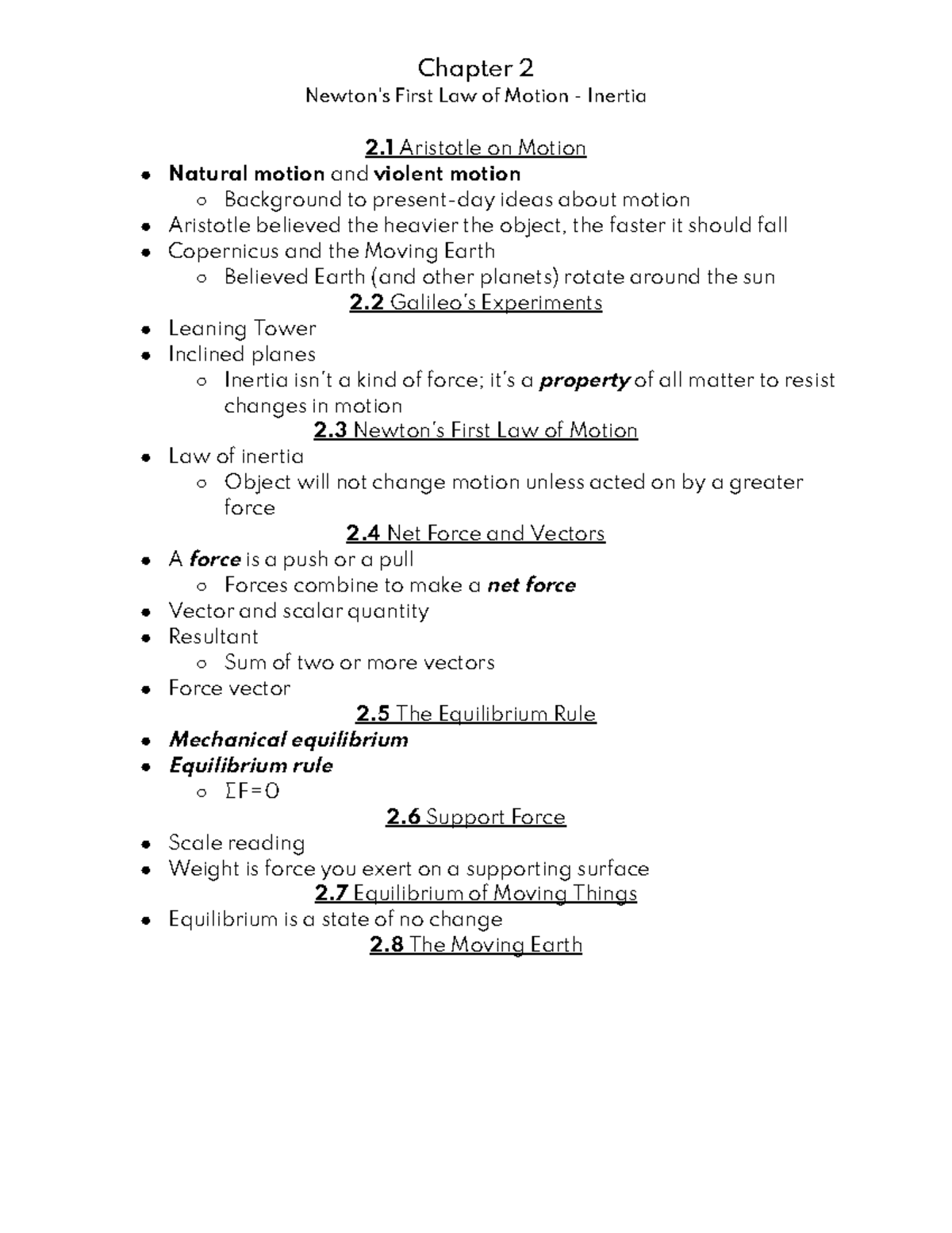 Conceptual Physics CH2 Notes: Newton's First Law & Motion Principles ...