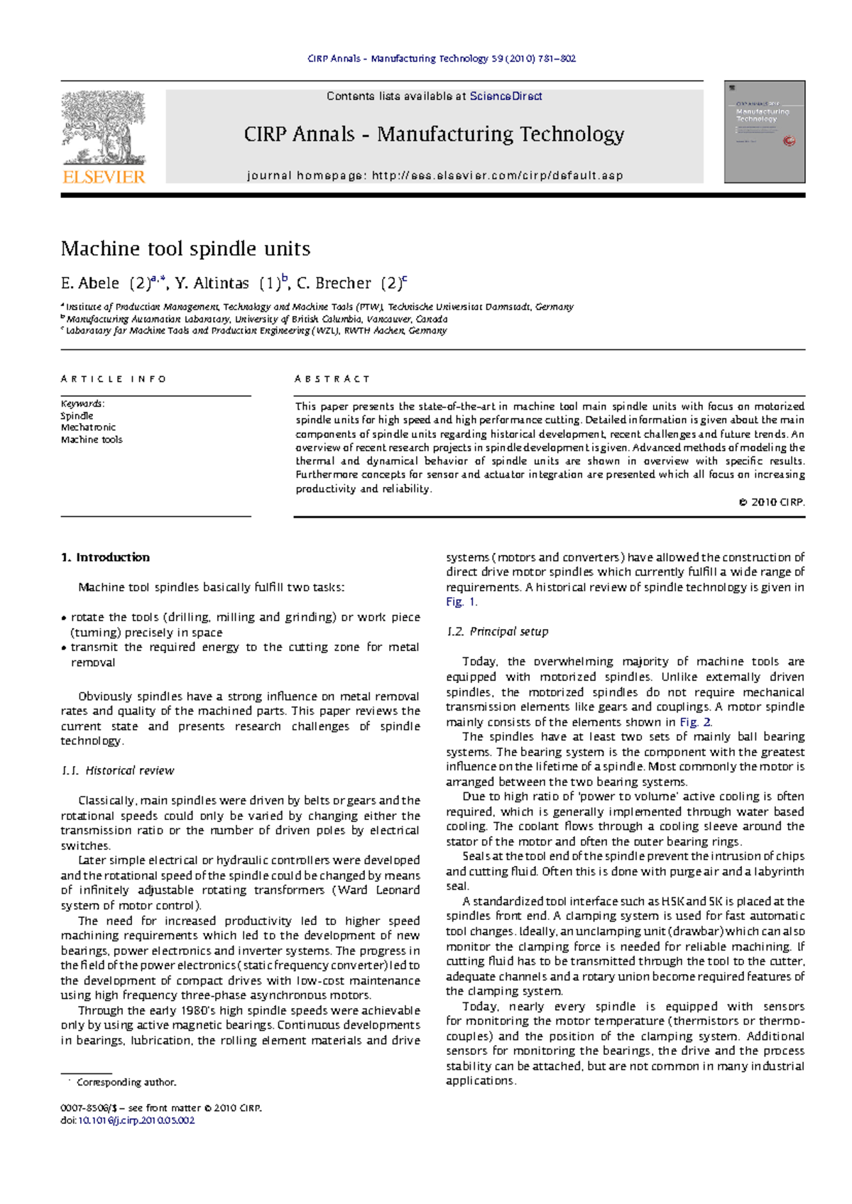 CIRP Annals Manufacturing Technology 59 (2010) - Machine Tool Spindle ...