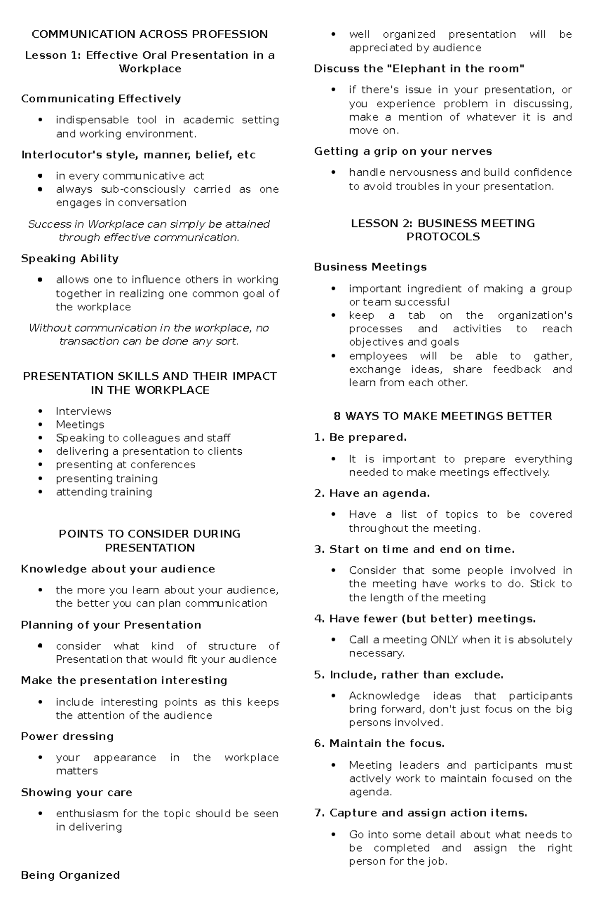 Purcom COM 101 Final Exam Reviewer: Communication Skills & Protocols - Studocu