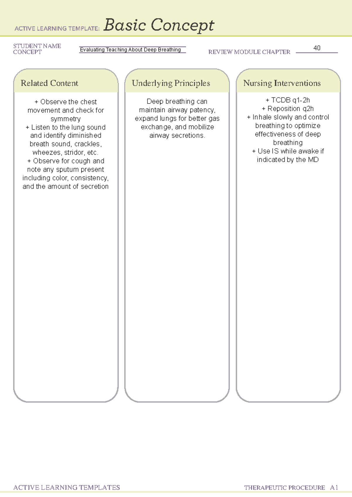 Evaluating Teaching About Deep Breathing - VN 100 - STUDENT NAME ...