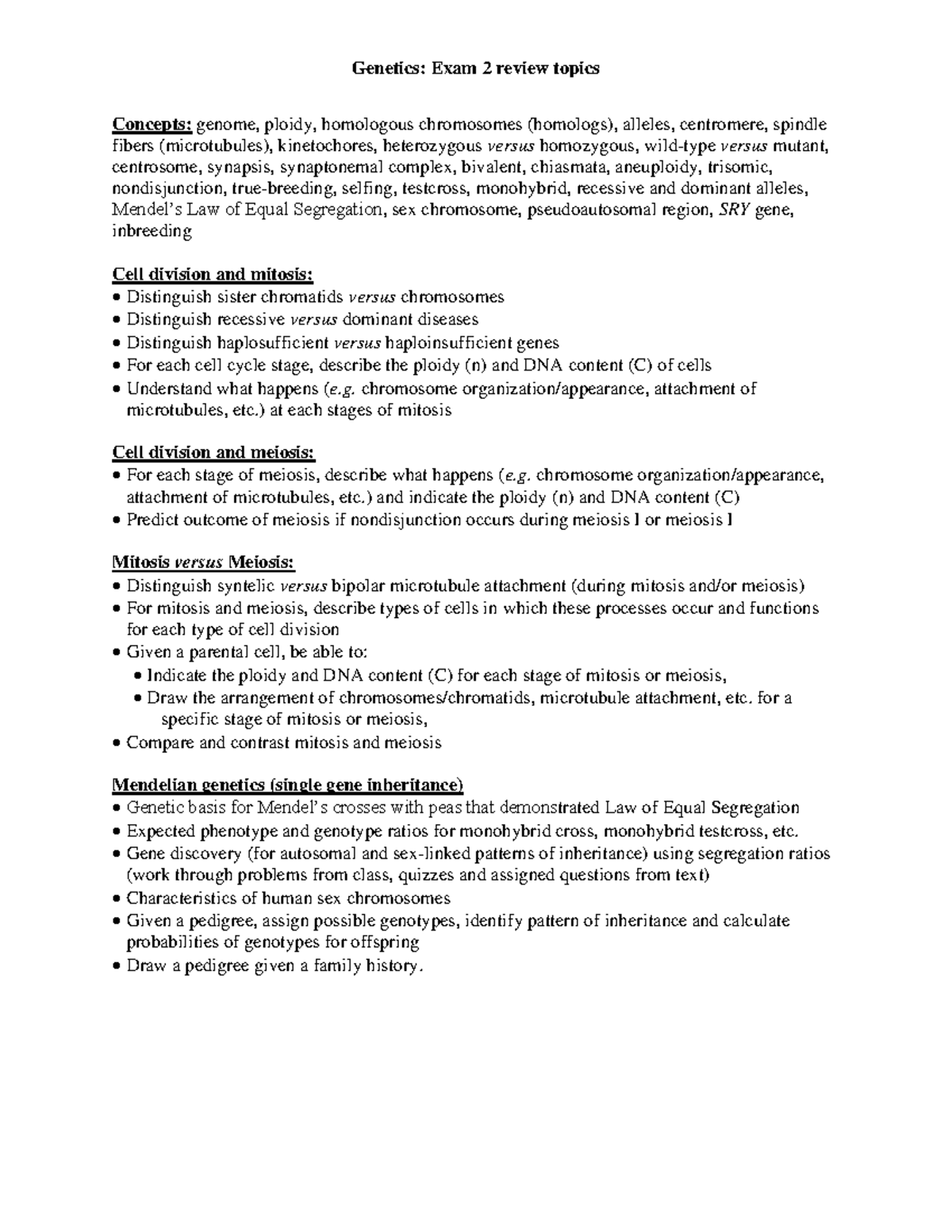 Genetics 101: Exam 2 Review on Cell Division & Mendelian Genetics - Studocu