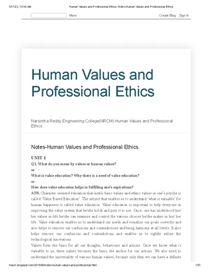 HUMAN VALUES & PROFESSIONAL ETHICS LECTURE NOTES - UNIT IV - Studocu