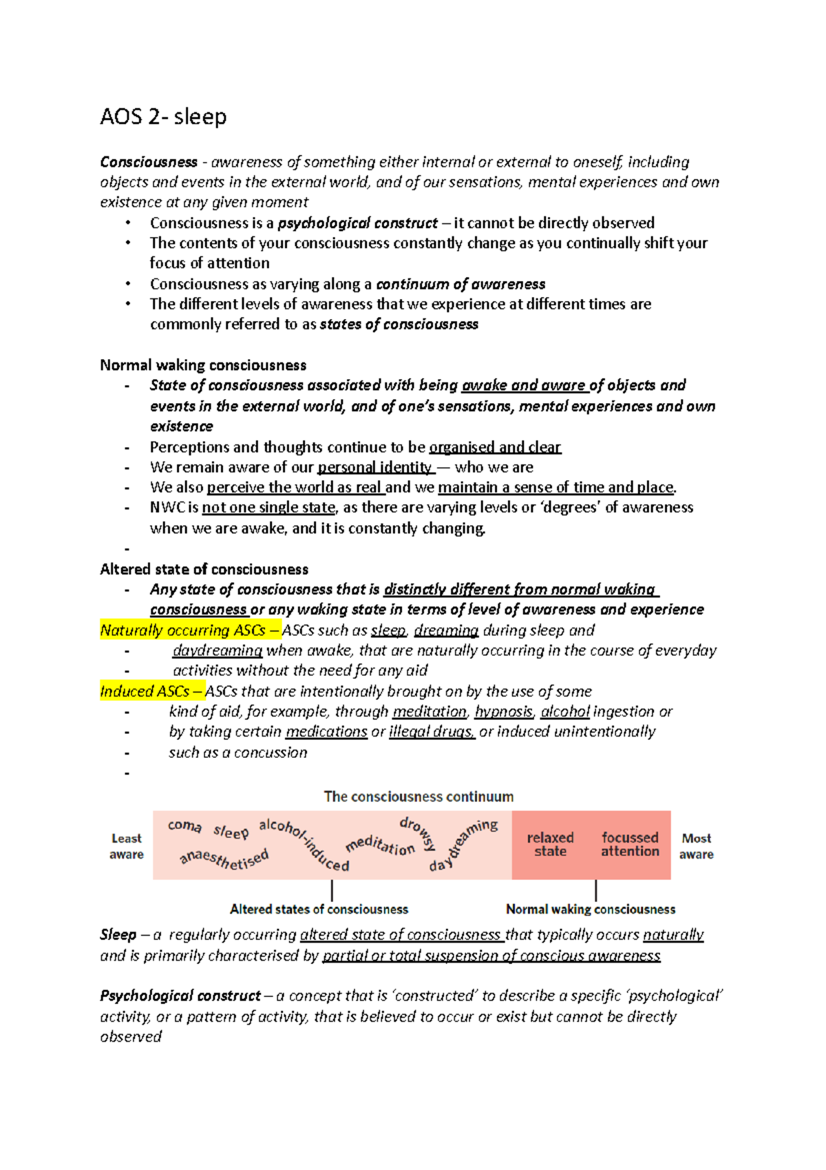 AOS 2 - Summary Notes on Sleep and Altered States of Consciousness ...