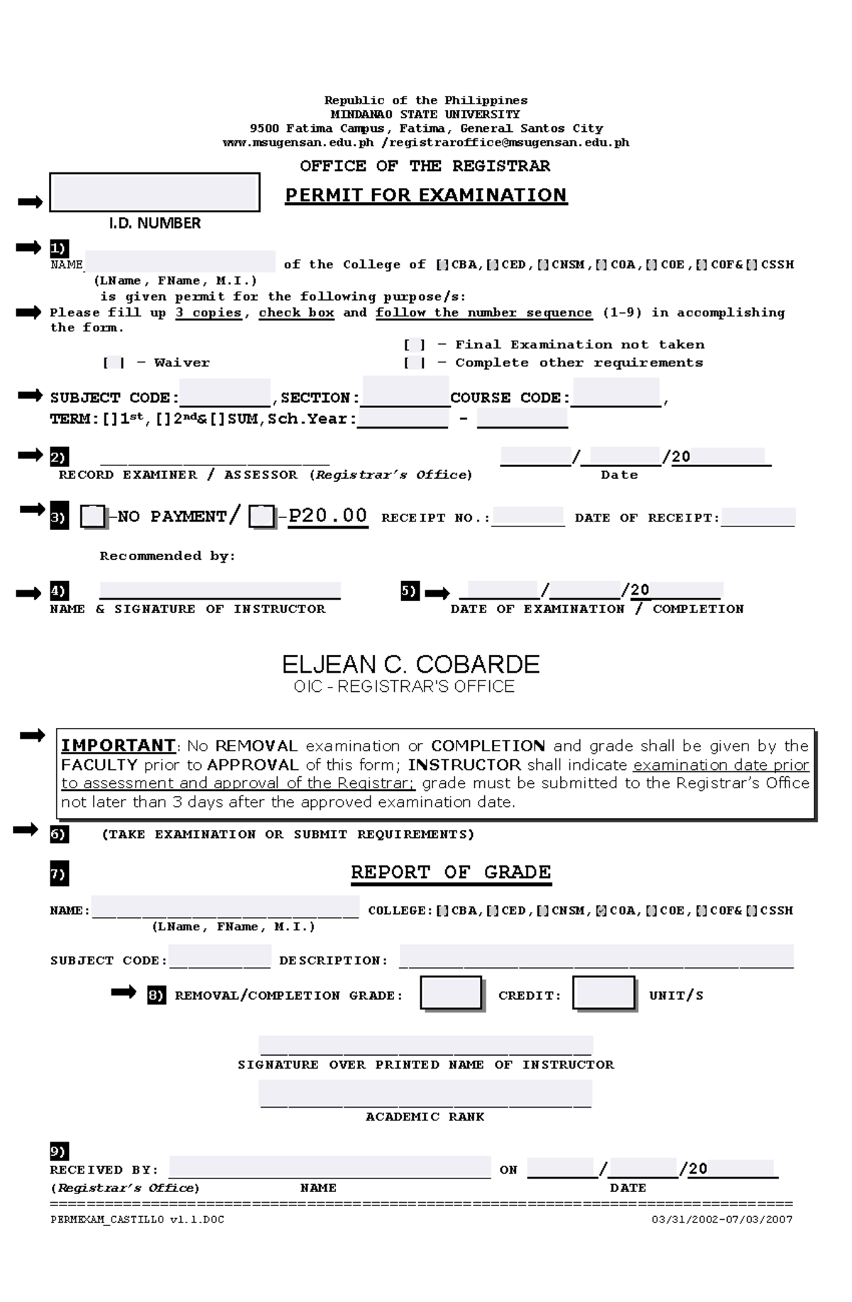 Completion FORM - A Form for Complete something - Republic of the ...
