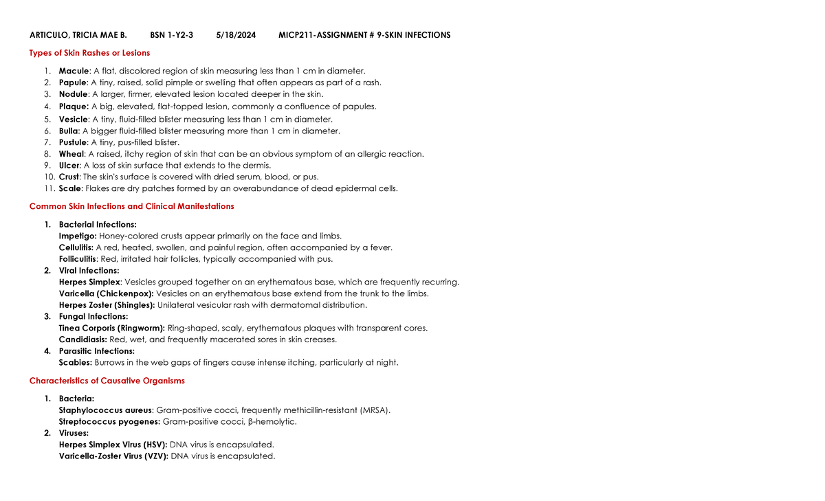 Micropara - Lecture notes - ARTICULO, TRICIA MAE B. BSN 1-Y2- 3 5/18 ...