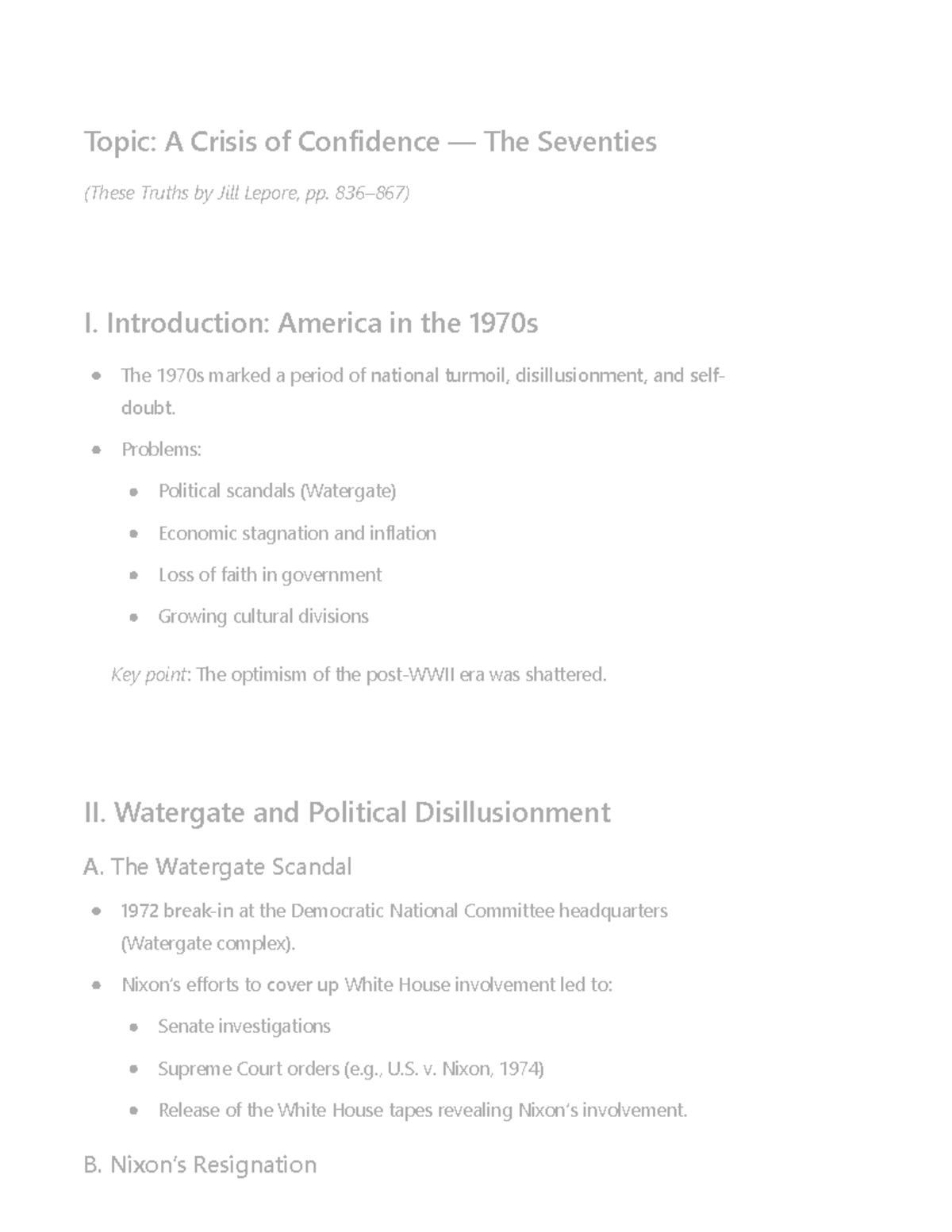 Crisis of Confidence in the 1970s: Midterm Notes (HIST 101) - Studocu