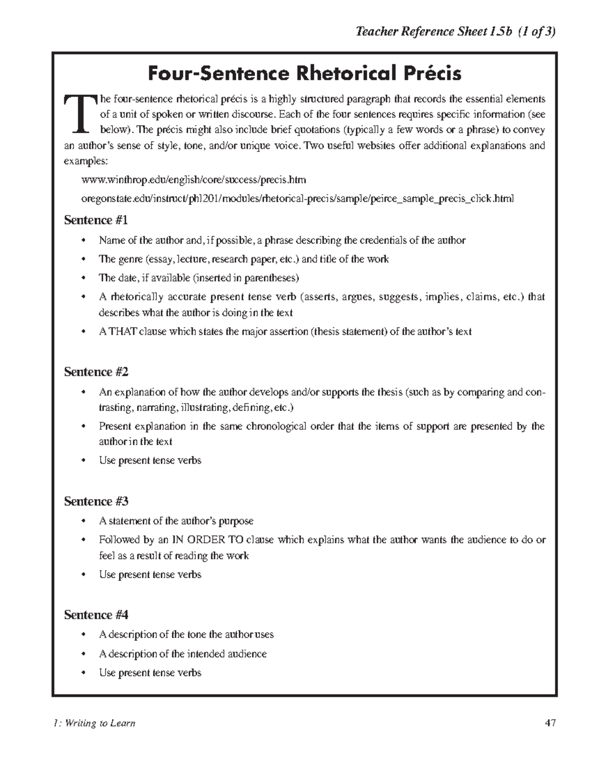 Rhetorical Précis Template 1.5b for Writing to Learn - Studocu