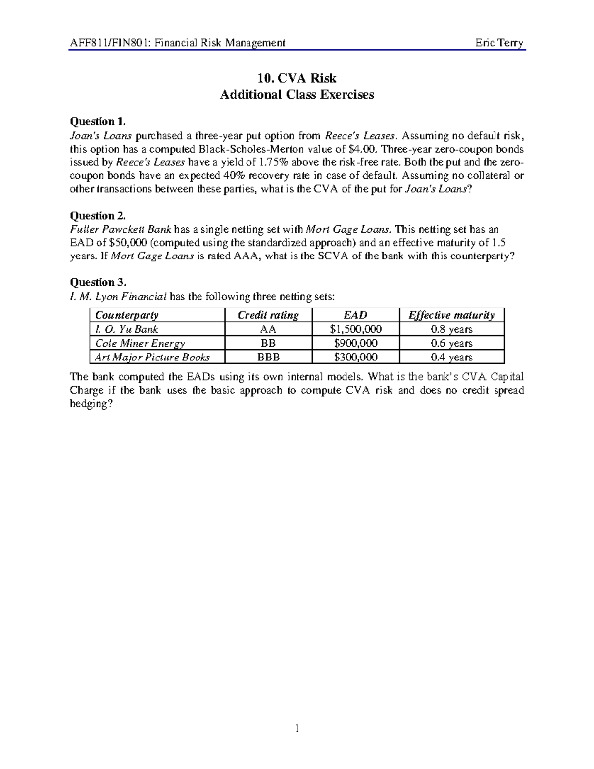 Financial Risk Management 10: CVA Risk Exercises and Solutions - Studocu