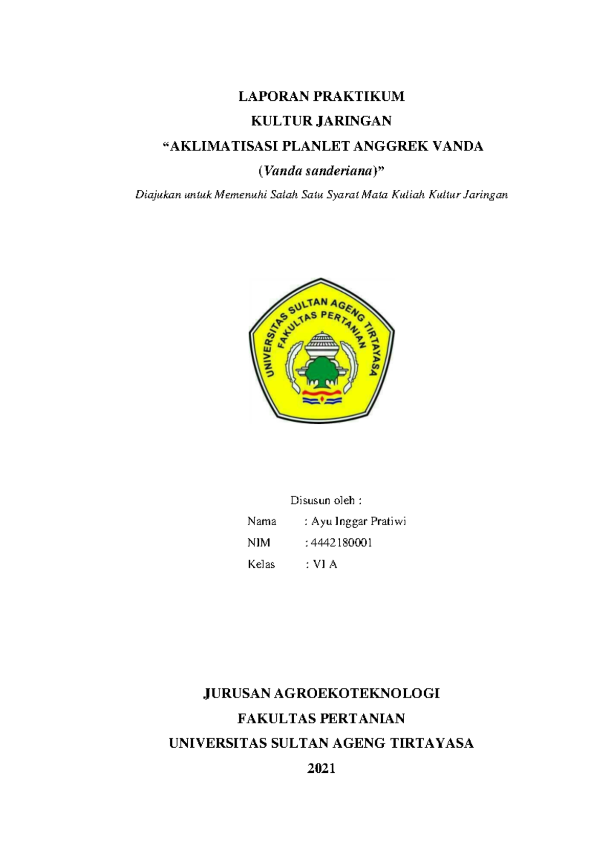 LAP Praktikum Aklimatisasi Planlet Anggrek Vanda (Kultur Jaringan ...