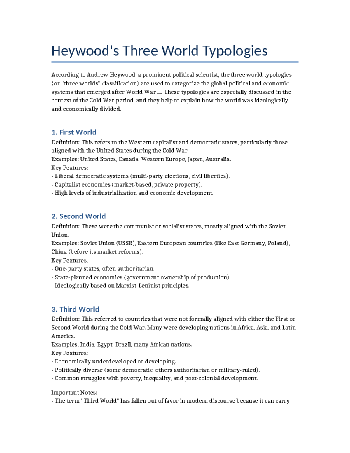 Heywood's Three World Typologies: Cold War Political Classifications ...