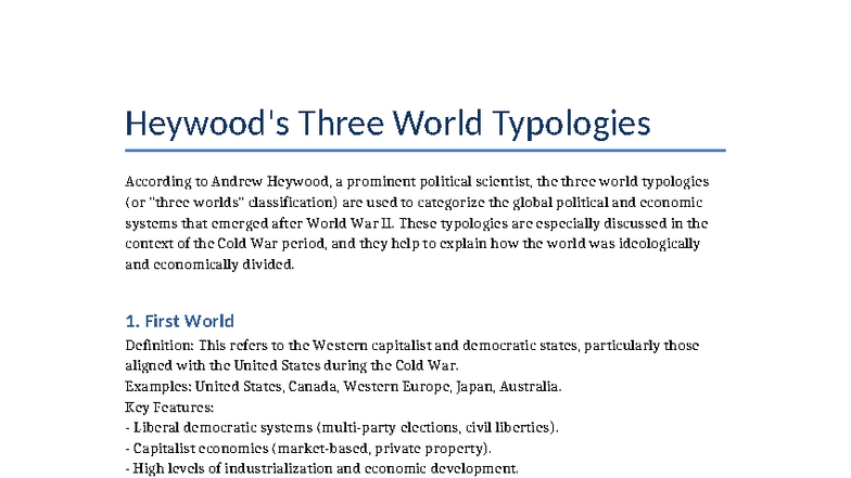 Heywood's Three World Typologies: Cold War Political Classifications ...