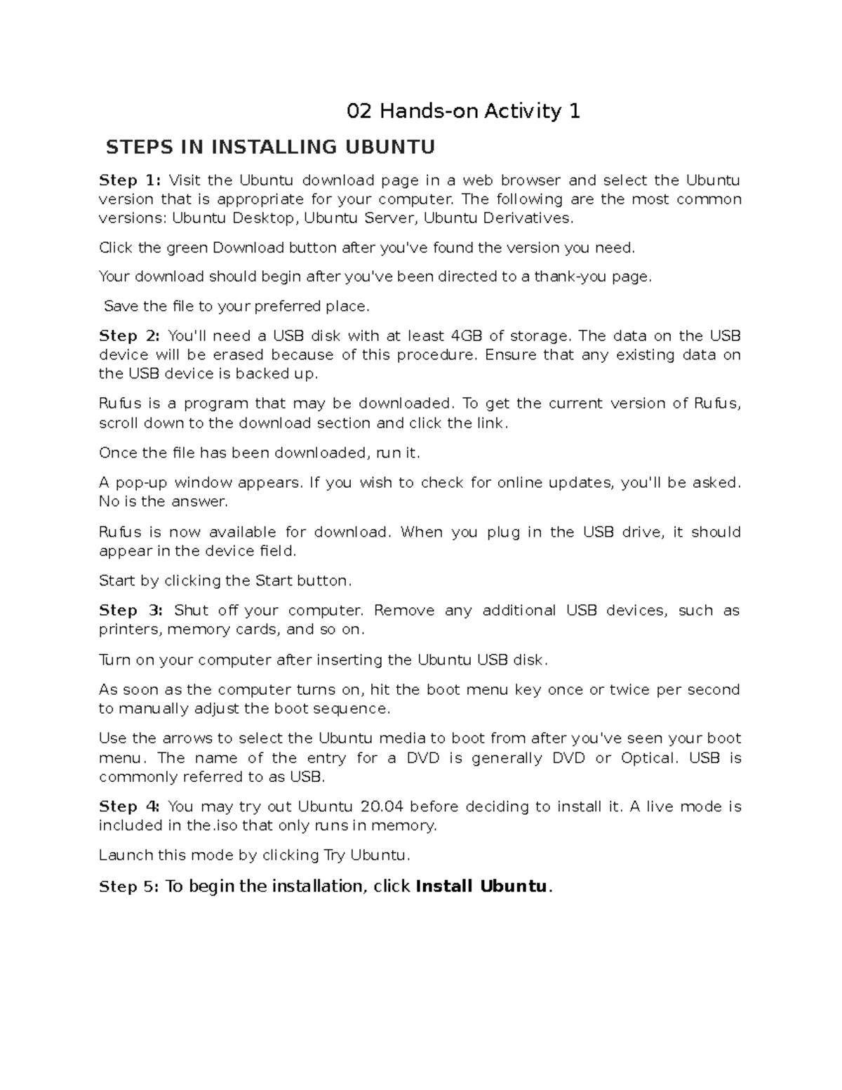 02 Hands-on Activity 1 - QADAD1QA - 02 Hands-on Activity 1 STEPS IN ...