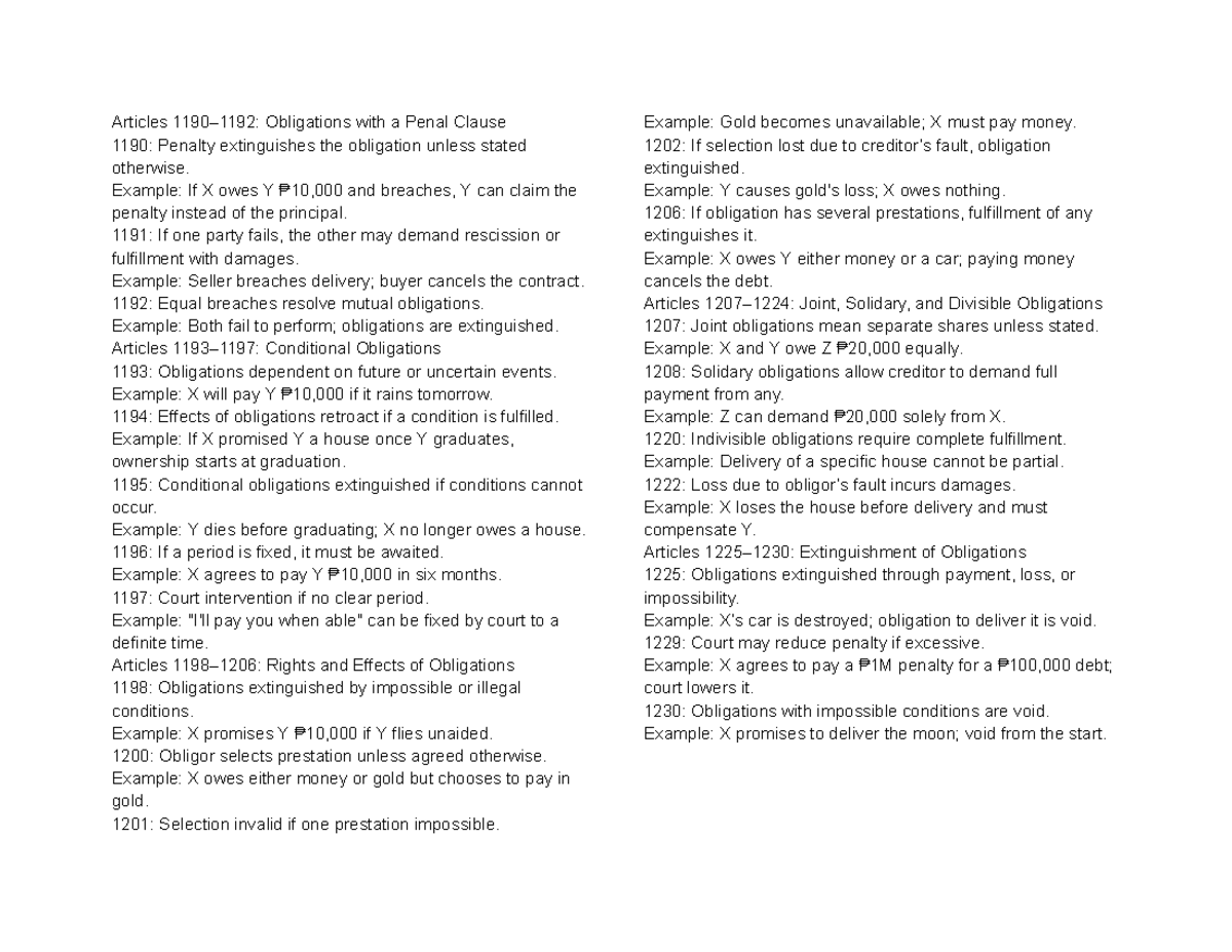 BLaw - Business Law - Articles 1190–1192: Obligations with a Penal ...