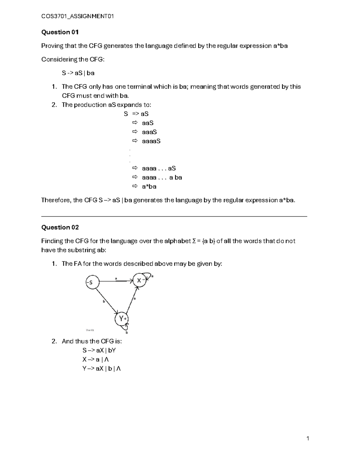 COS3701_ASSIGNMENT01 Solutions for CFG and DPDA Problems - Studocu